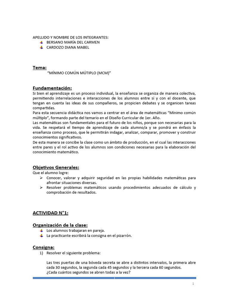Planificación 1er MCM | PDF | Aprendizaje | Plan de estudios