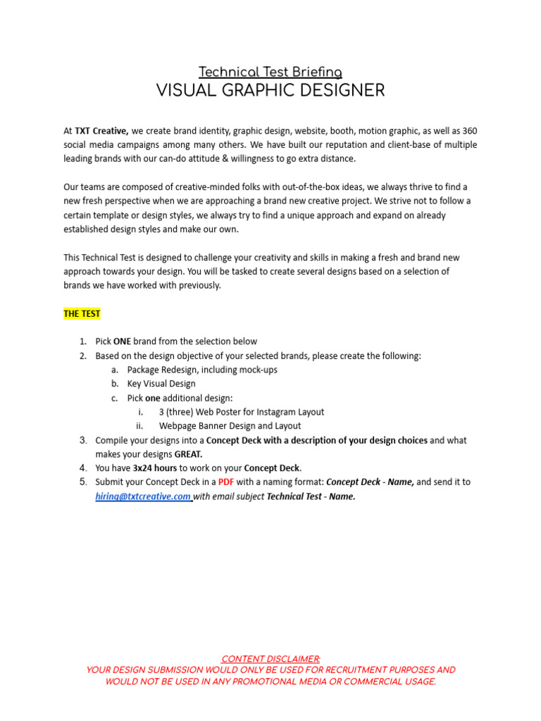 Technical Test - Visual Graphic Designer | PDF | Graphic Design | Design