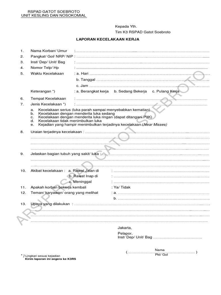 3a. Form Laporan Kecelakaan Kerja k3 (F) | PDF