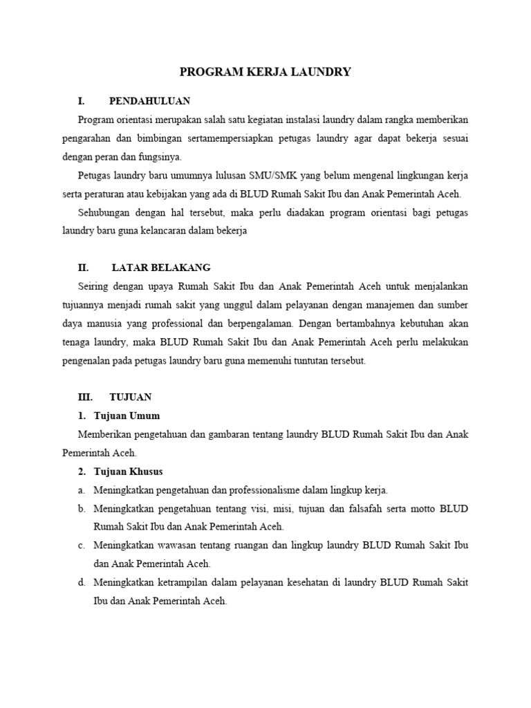 Program Kerja Laundry | PDF