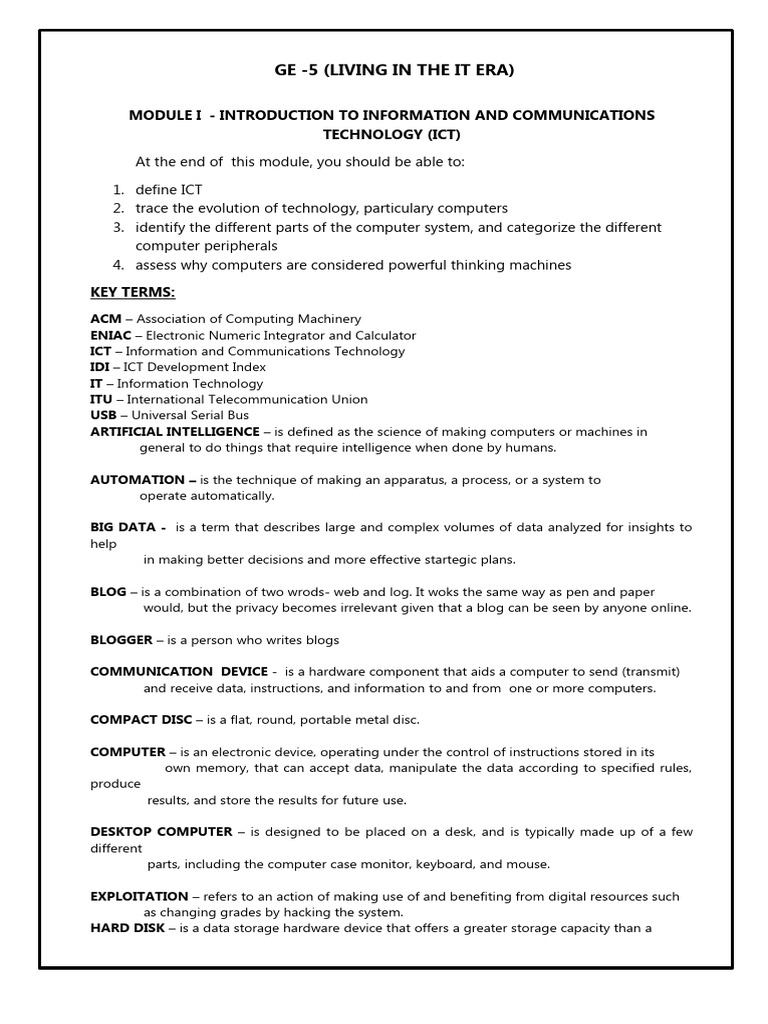 GE 5 Module 1 | PDF | Printer (Computing) | Computer Hardware