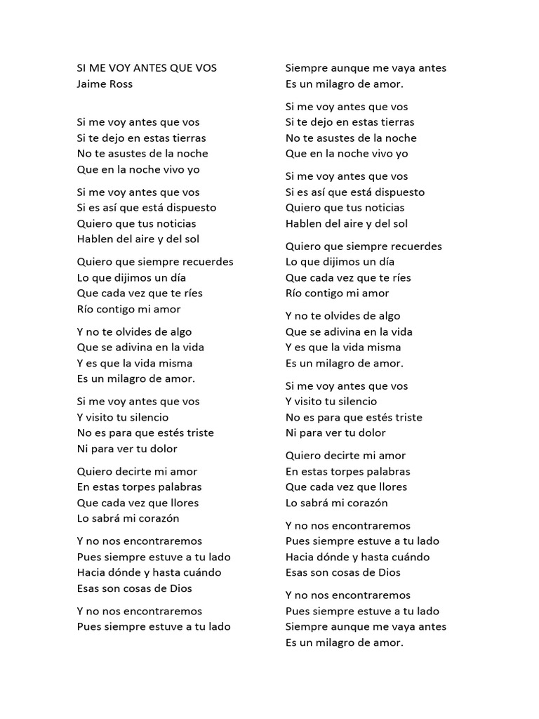 Si me voy antes que vos: Letra y significado | PDF