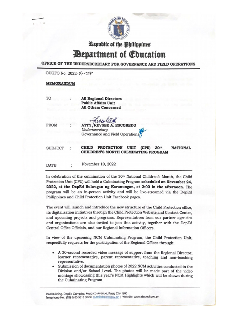 Ougfo Memo NCM Culminating Program | PDF