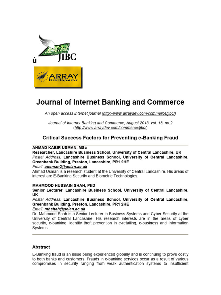 Critical Success Factors For Preventing E-Banking Fraud | PDF | Online Banking | Banks & Banking
