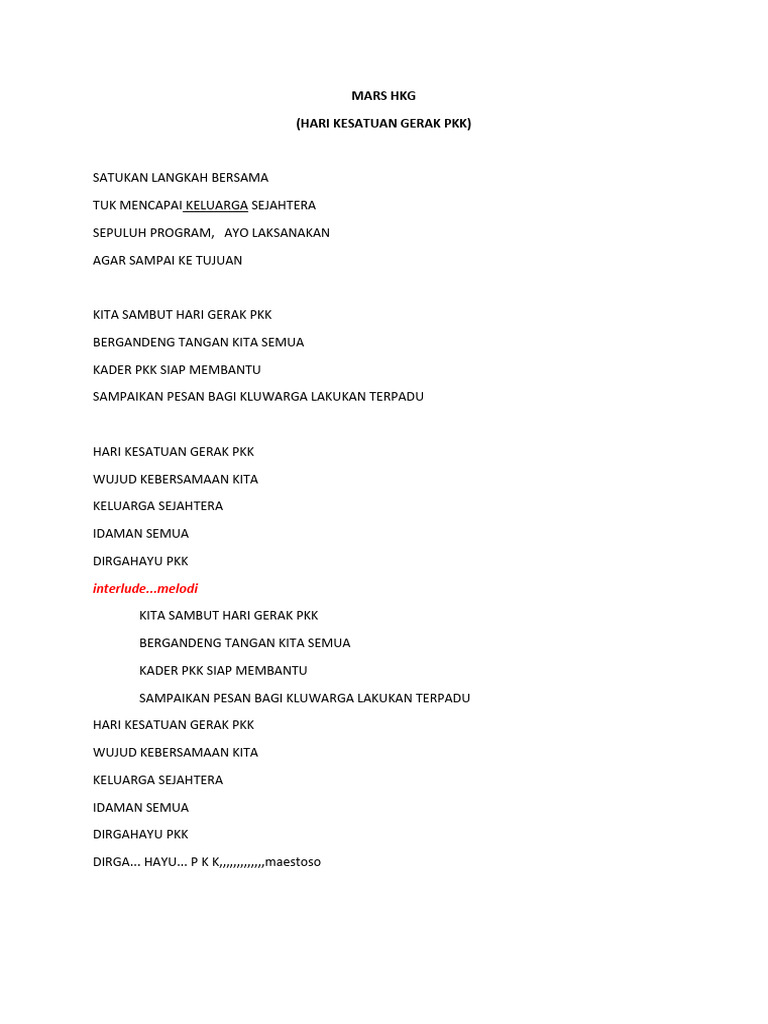 Mars HKG: Semangat Hari Kesatuan PKK | PDF