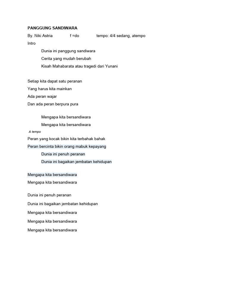Panggung Sandiwara Lirik | PDF