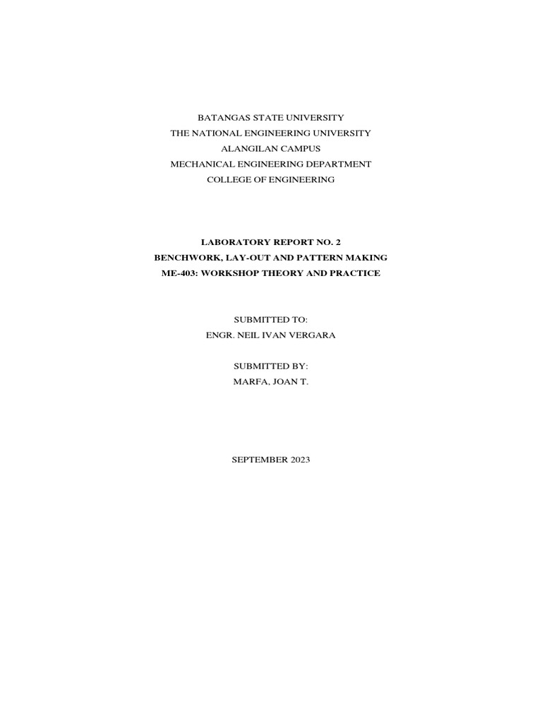 Laboratory Report 2 - WORKSHOP THEORY AND PRACTICE | PDF