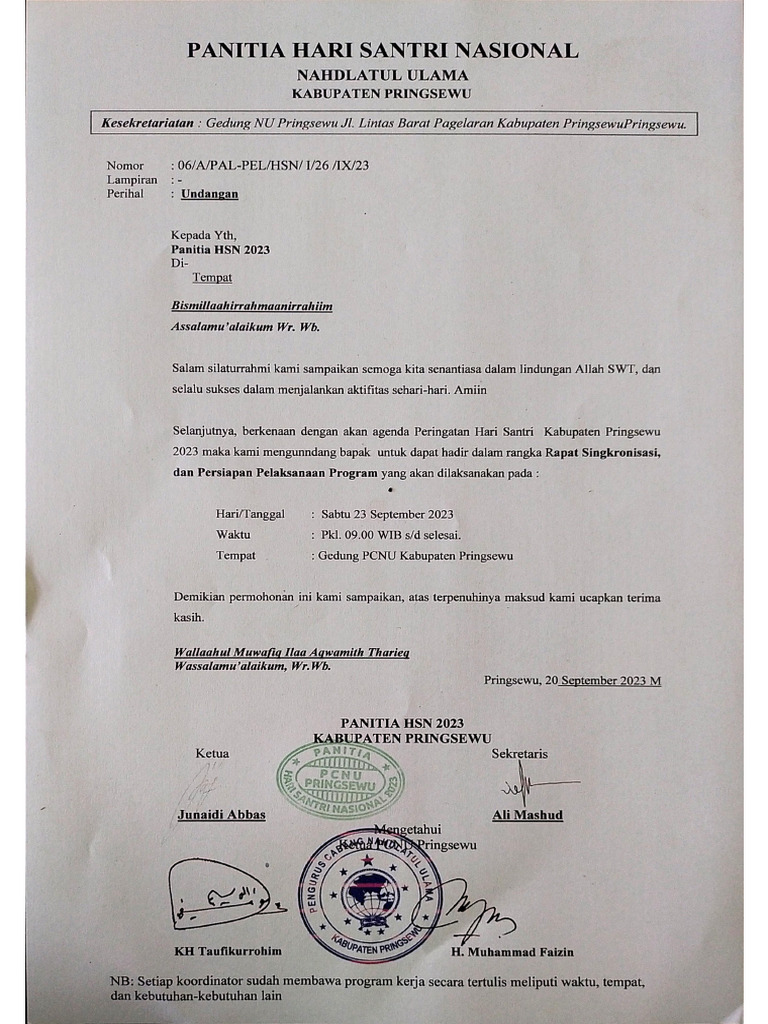 Undangan Panitia HSN | PDF