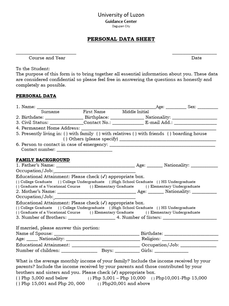Pds Form Personal Data Sheet Printable Pdf Download