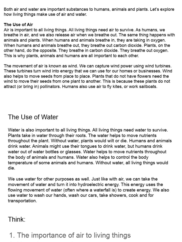 Use of Air and Water | PDF | Science & Mathematics