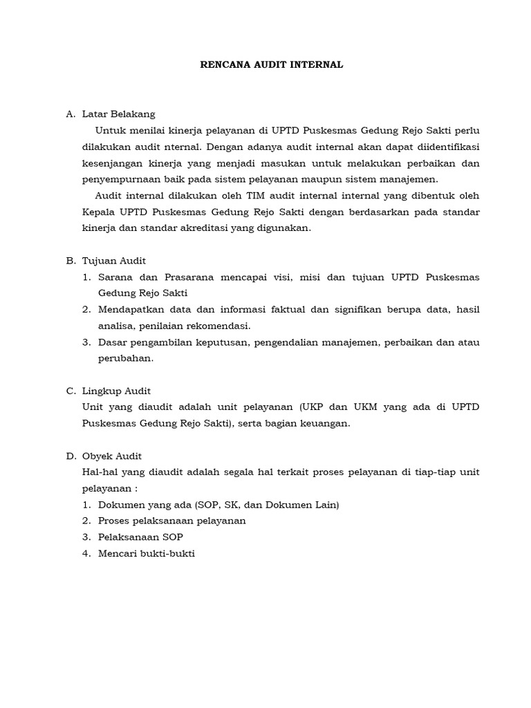 Rencana Audit Internal | PDF