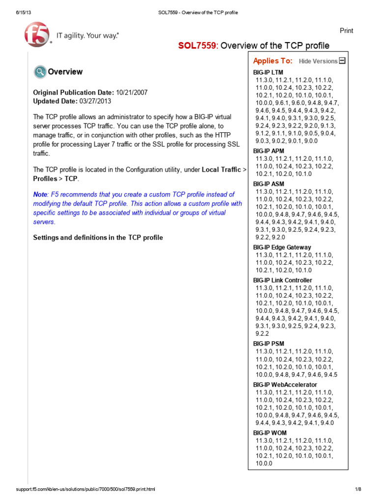 SOL7559 - Overview of The TCP Profile | PDF | Transmission Control Protocol | Network Congestion