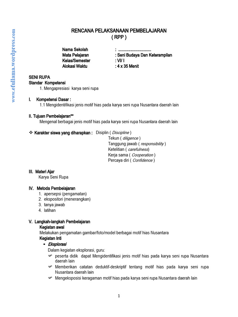 RPP Kelas VI SD SMT 1 SBK | PDF