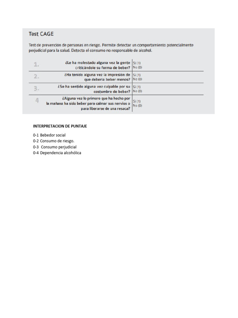 Interpretacion de Puntaje de Test Audit y Test Cage | PDF