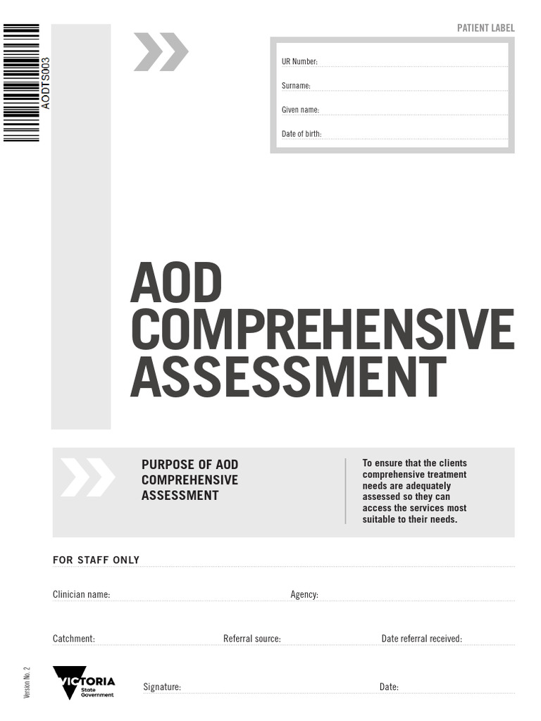 Victorian Aod Comprehensive Assessment Form | PDF | Suicide | Self Harm