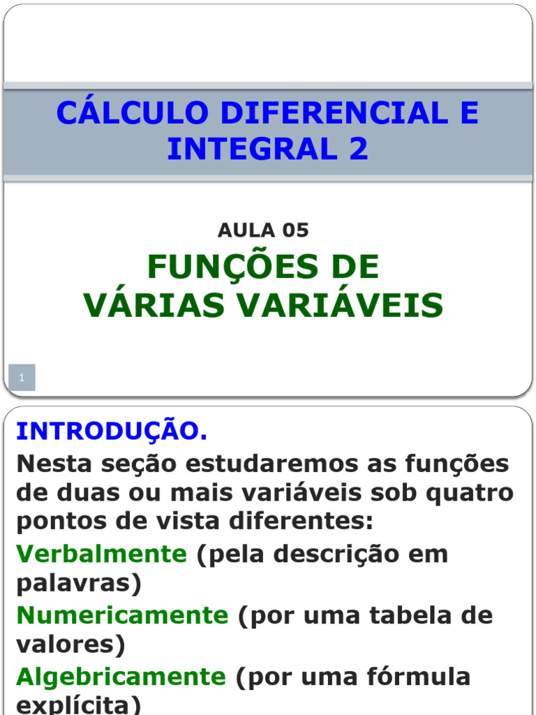 Aula 5 Cálculo 2 Funções De Várias Variáveis Pdf Função Matemática