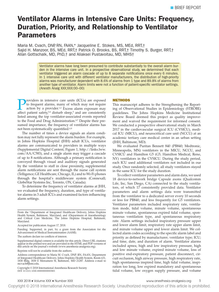 Vent Alarm Stats | PDF | Intensive Care Unit | Analysis Of Variance