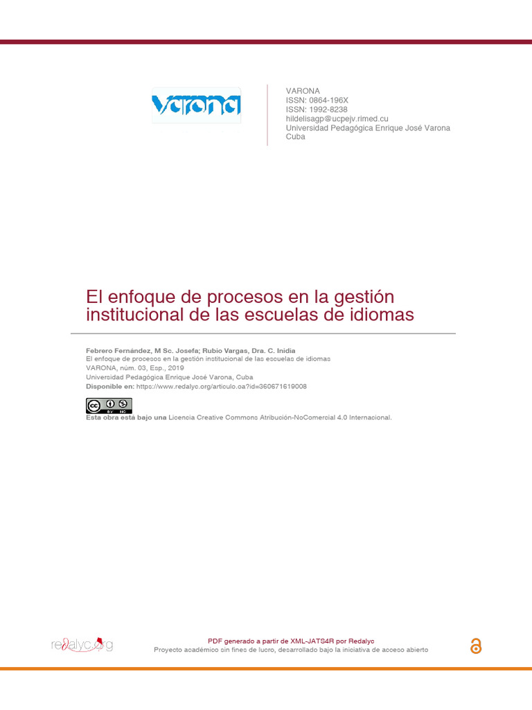 Inidia 4. El Enfoque de Procesos en La Gestión Institucional de Las ... Inidia 4. El Enfoque de Procesos en La Gestión Institucional de Las ...