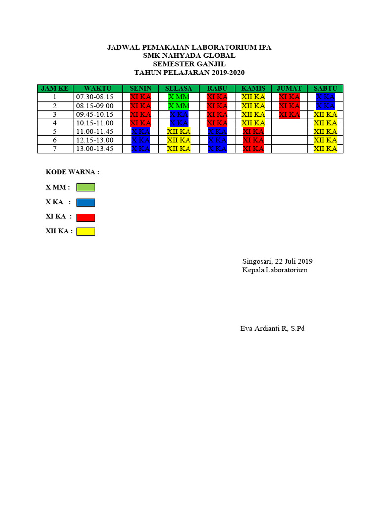 Jadwal Pemakaian Laboratorium Ipa | PDF