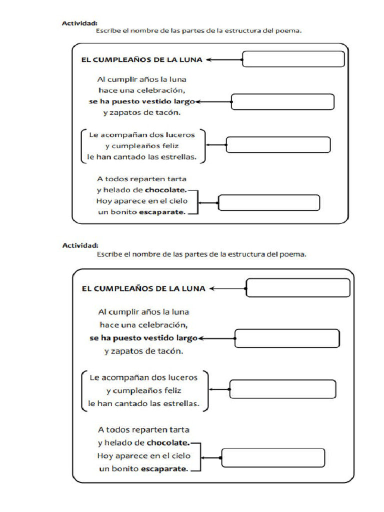 actividad partes de un poema | PDF