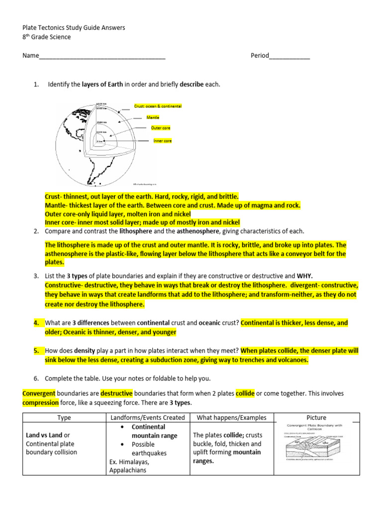 Study Guide Answers | PDF | Plate Tectonics | Volcano