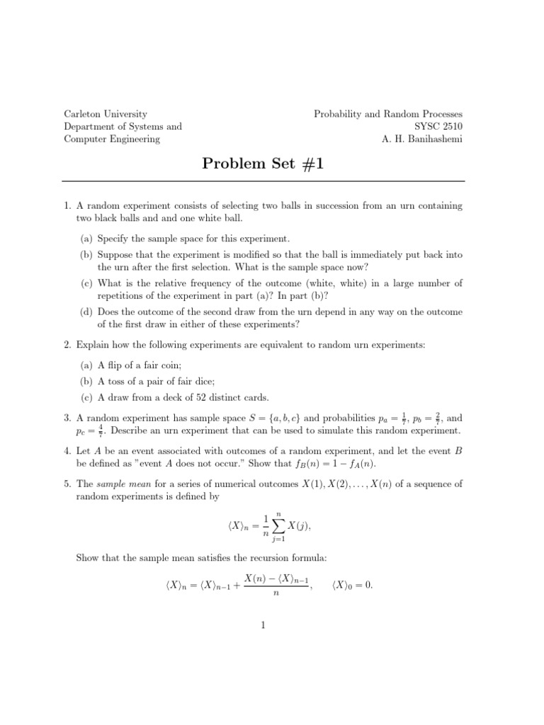 Assignment 1 | PDF | Experiment | Probability