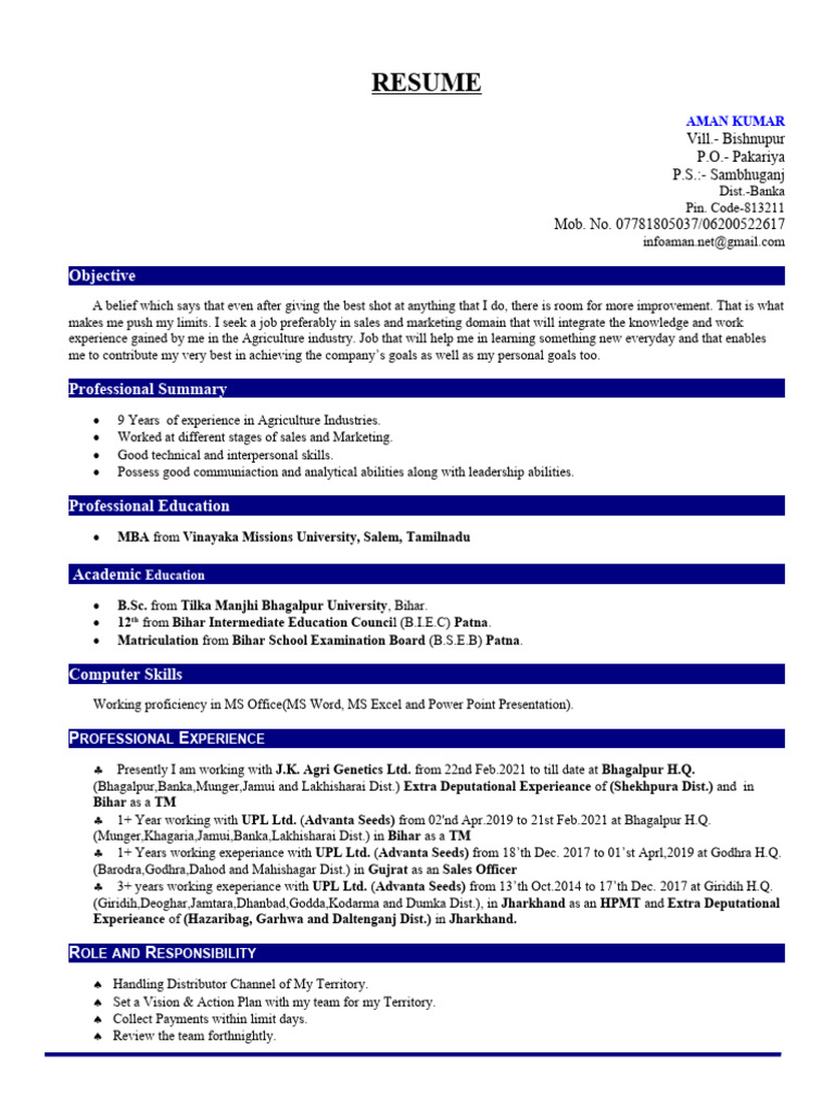 Resume Aman Kumar | PDF