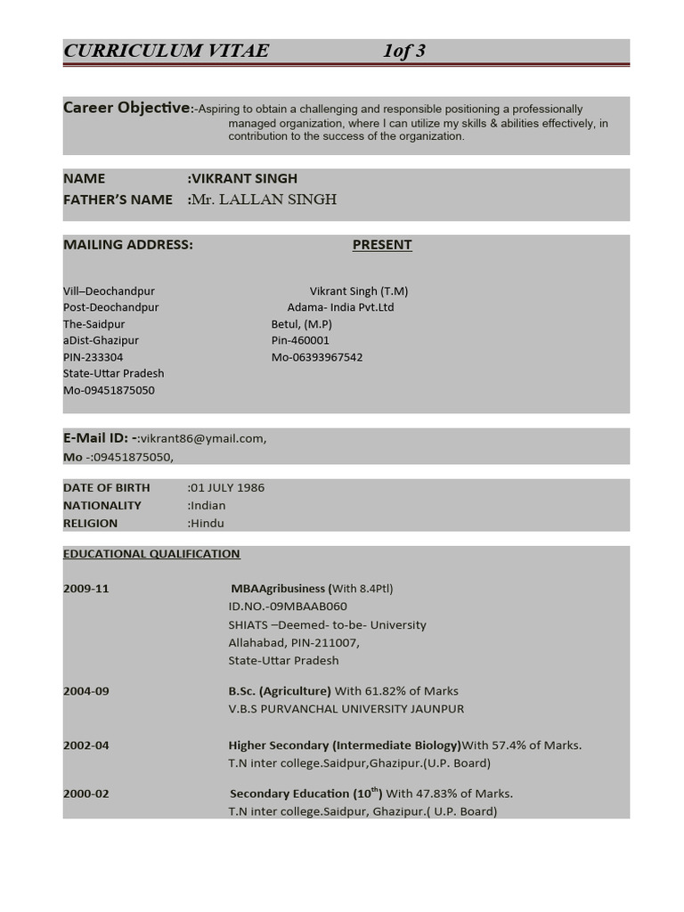 CV Vikrant Singh | PDF | Agriculture