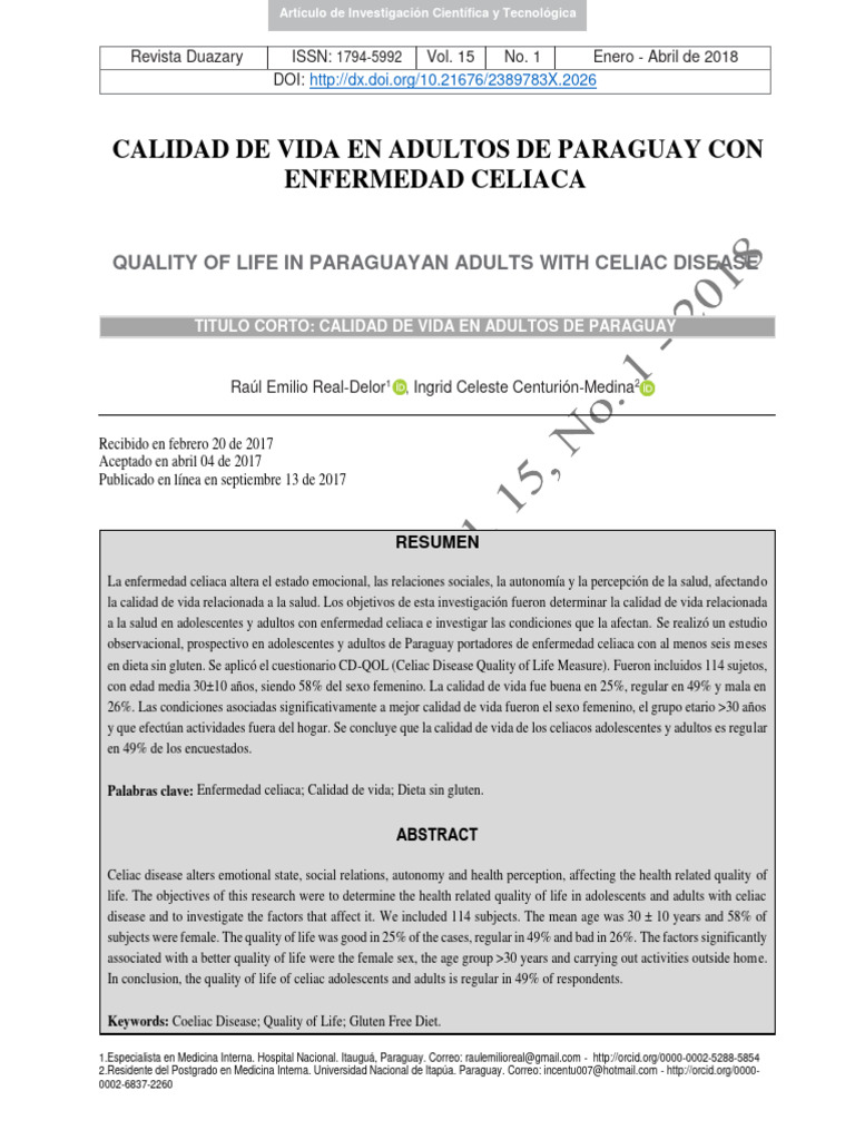 Calidad de Vida en Adultos Del Paraguay Con Enfermedad Celiaca | Descargar gratis PDF | Gluten ...