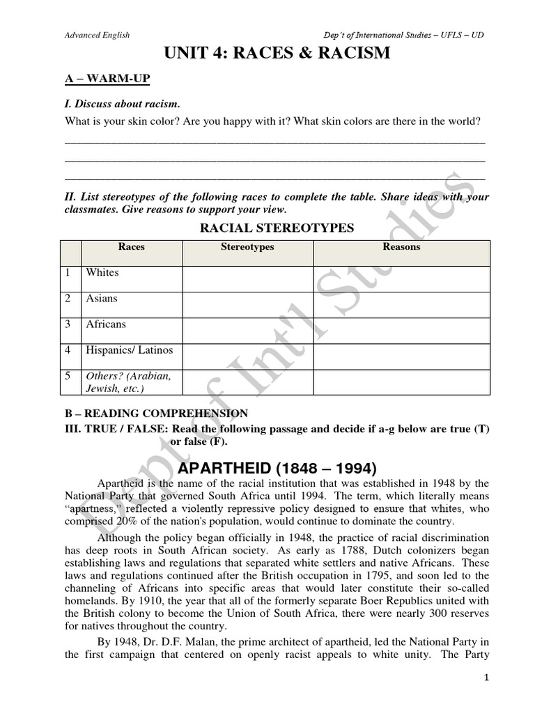 U4 Racism-Full | PDF | Racism | Discrimination & Race Relations