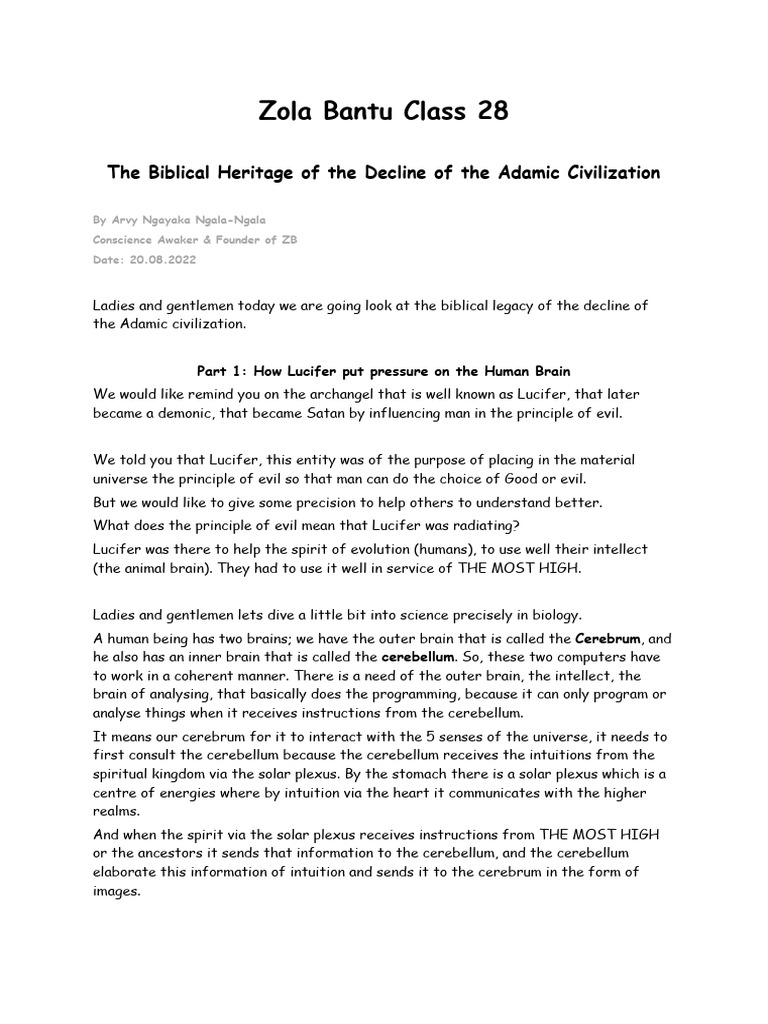 Zola Bantu Class 28 The Biblical Heritage of The Decline of The Adamic ...