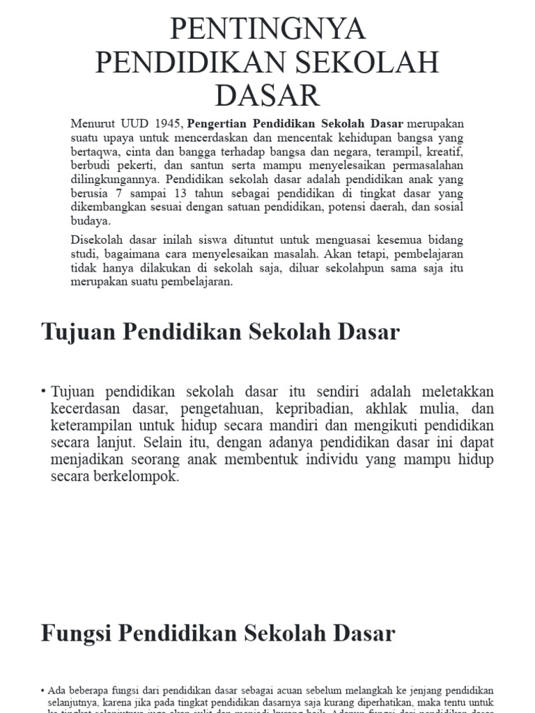 Pentingnya Pendidikan Sekolah Dasar | PDF | Karier & Perkembangan