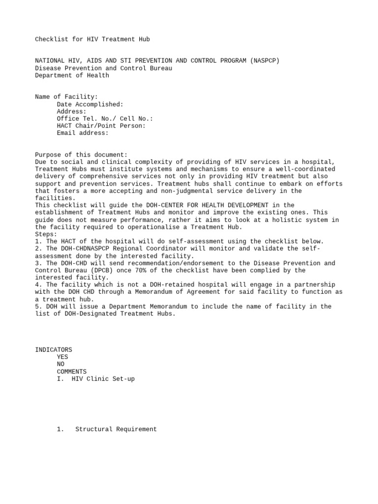 1.a HIV Treatment Hub (Assessment Checklist) | PDF | Hiv/Aids | Hiv