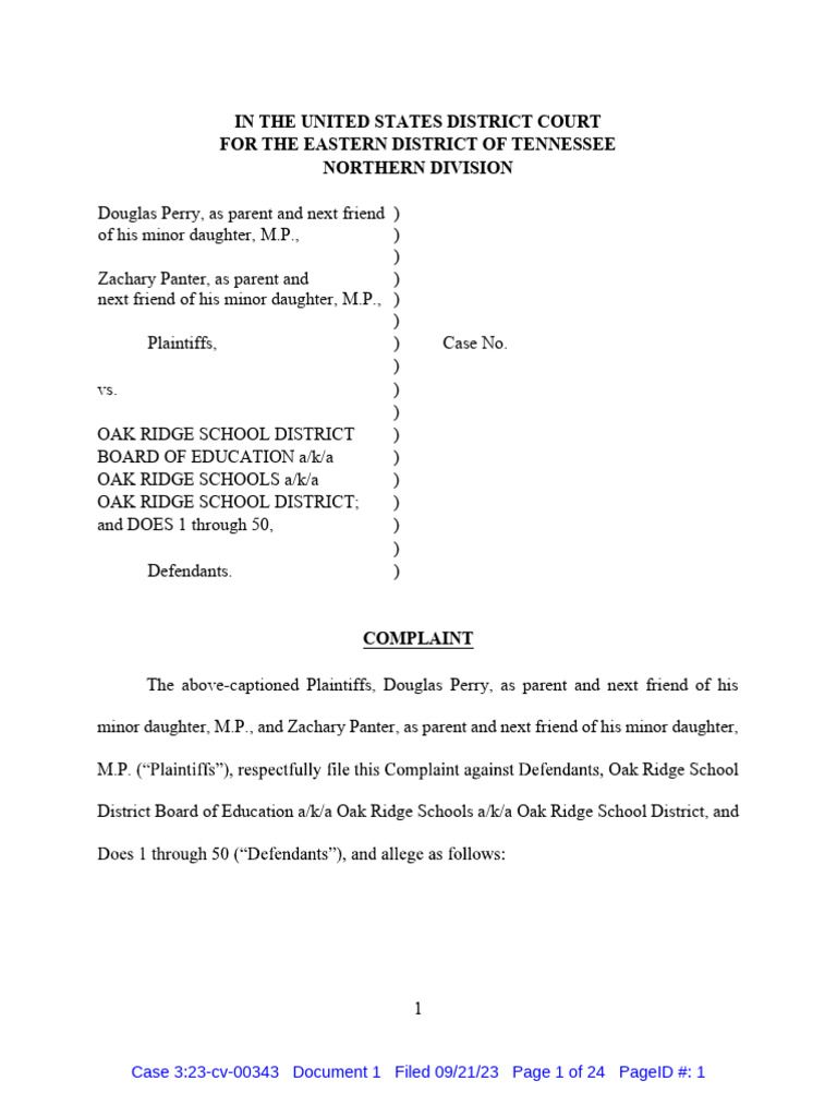 Oak Ridge Complaint | PDF | Title Ix | Fourteenth Amendment To The ...