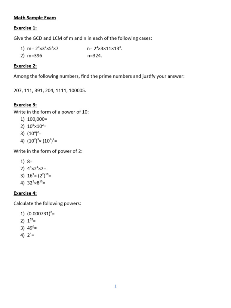 Math Exam Sample | PDF