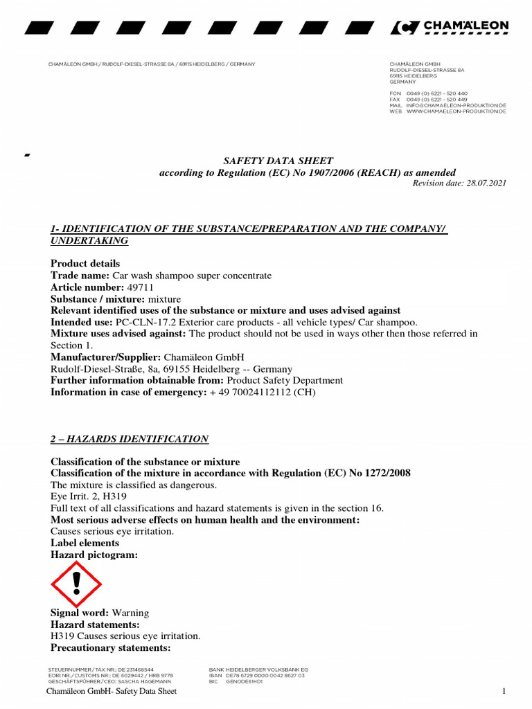 SDS Car Wash Shampoo Super Concentrate - GB | PDF | Dangerous Goods ...
