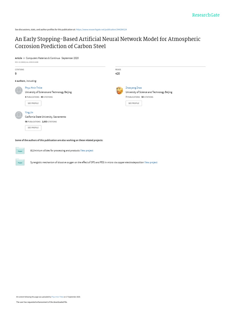 An Early Stopping Based Artificial Neural Network Model For Atmospheric Corrosion Prediction Of