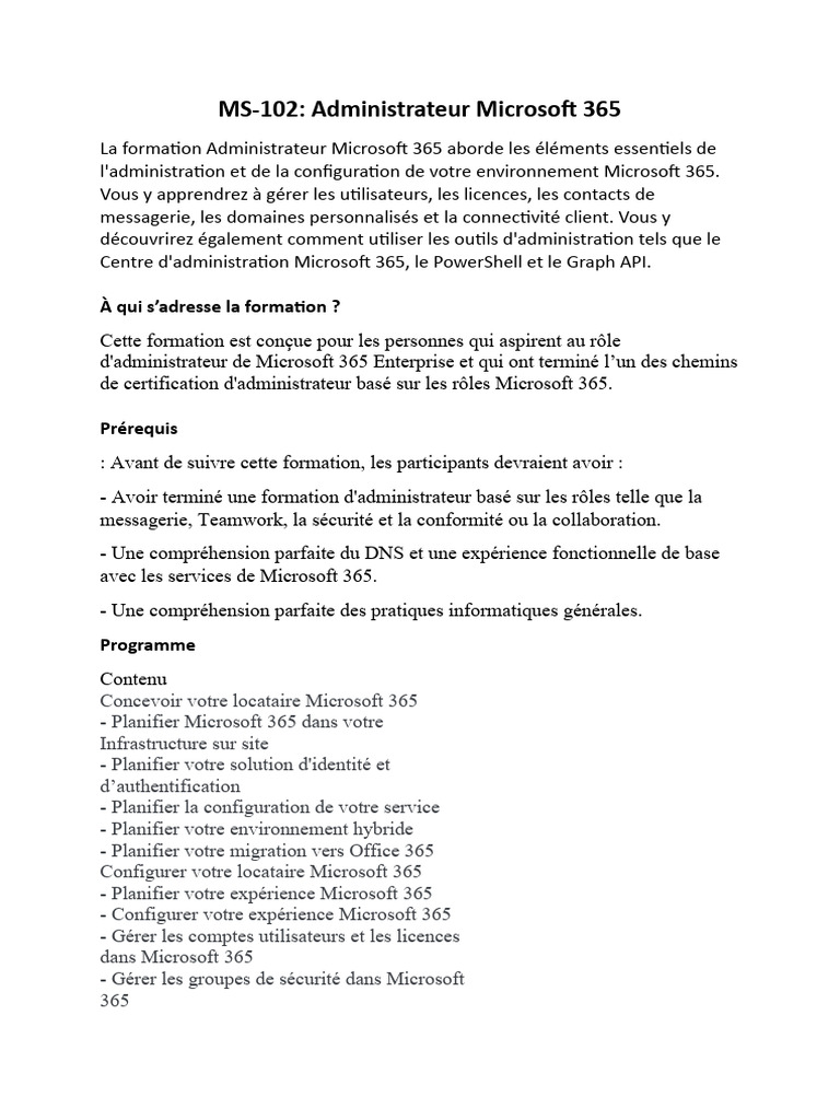 MS-102 Administrateur Microsoft 365 | PDF
