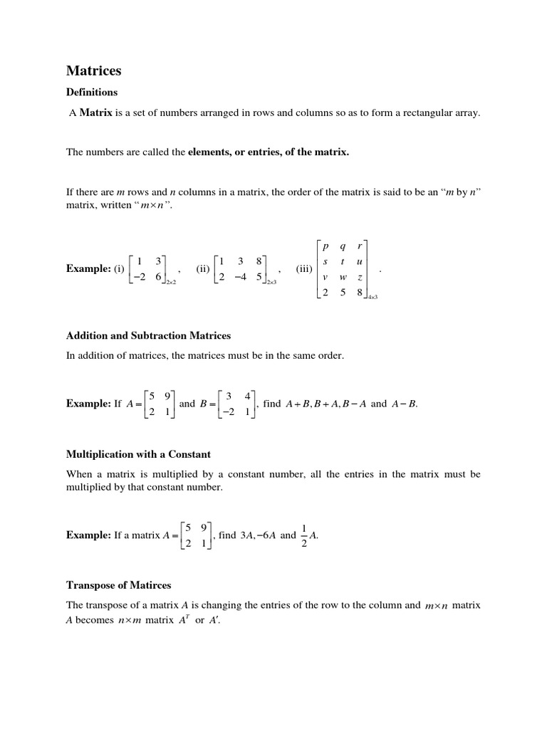 Bridging Math Matrix | PDF | Matrix (Mathematics) | Linear Algebra