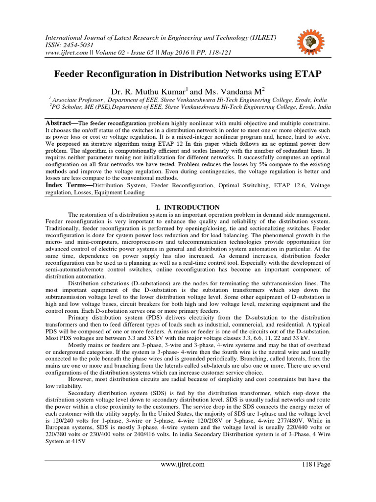 Feeder Reconfiguration in Distribution N | PDF