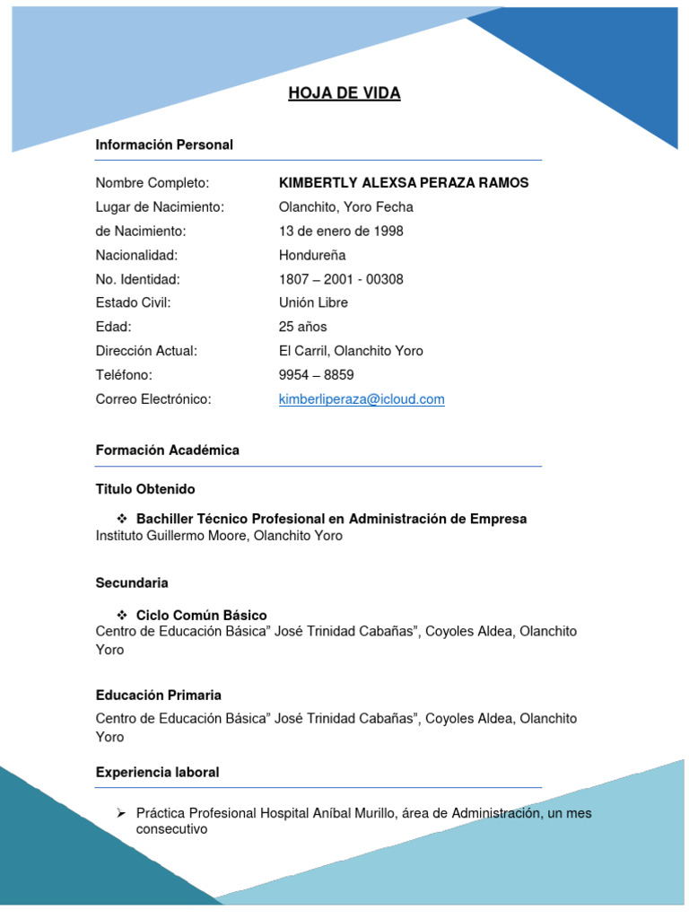 Curriculum Vitae Kimberly Peraza | PDF