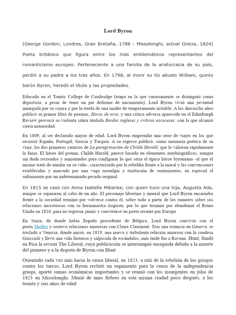 Lord Byron | PDF | Lord Byron | Percy Bysshe Shelley