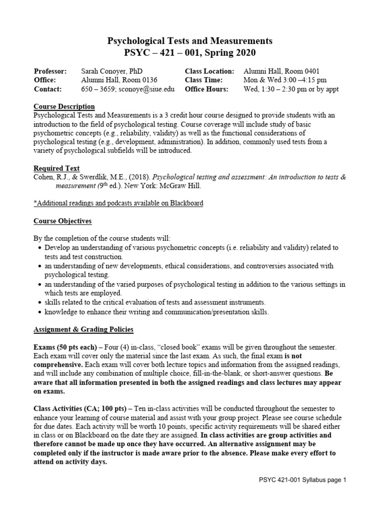 Psychology Testing Course Guide | PDF | Psychological Testing ...