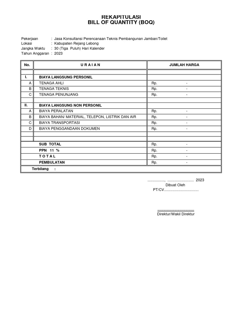 Boq Pembangunan Jamban | PDF