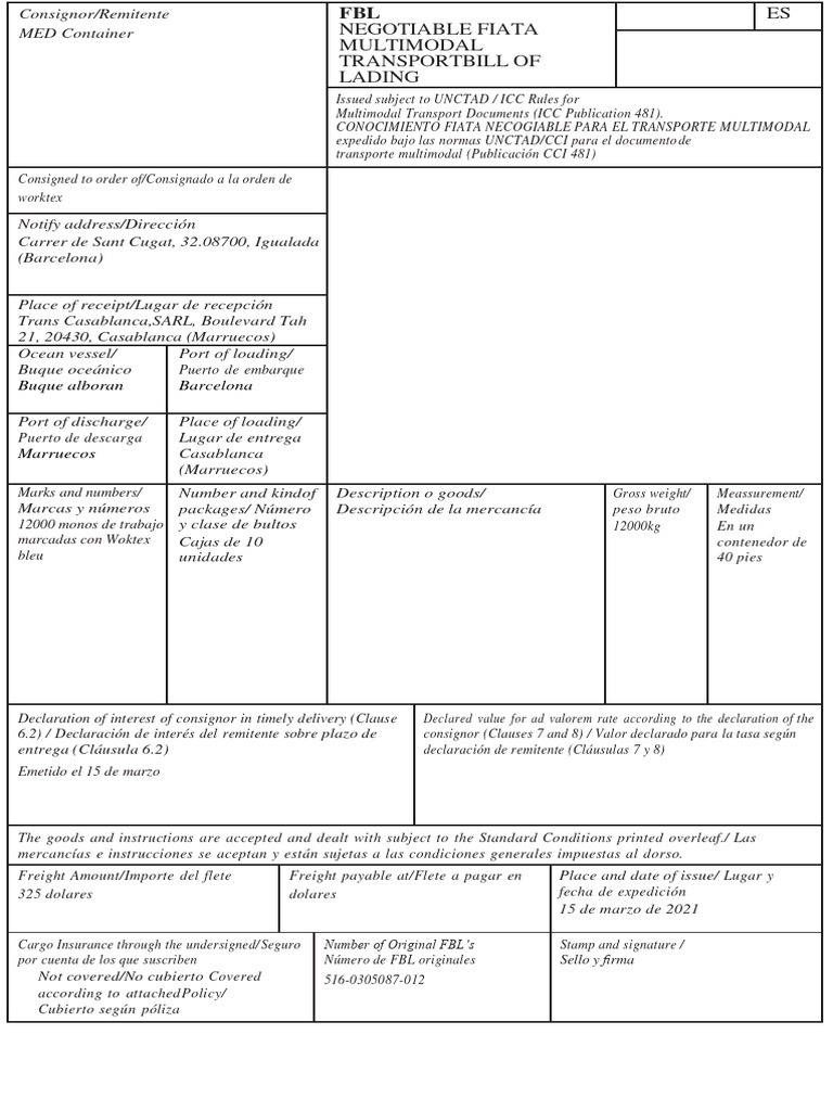 Fiata Bill of Lading | PDF