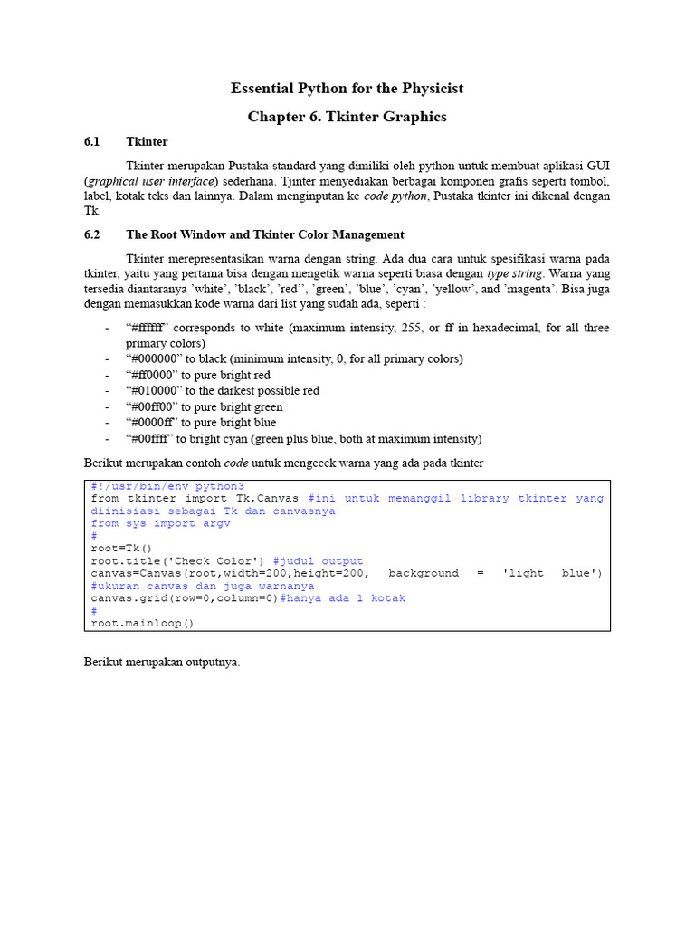 Summary Chapter 6 Tkinter Graphics | PDF