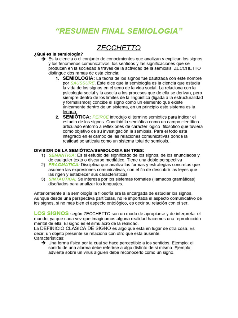 Resumen Final Semiologia | PDF | Semiótica | Lingüística