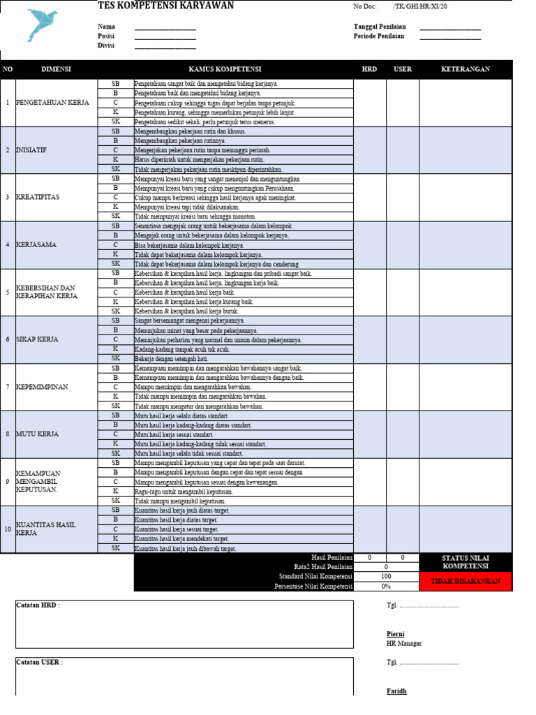 Competency Form (General) | PDF