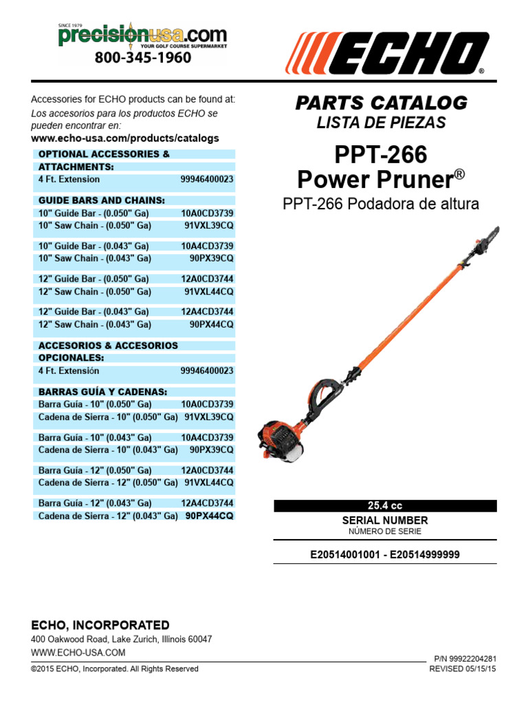 Echo PPT-266 Pole Pruner (Ser No E20514001001 - E20514999999) Parts List | PDF