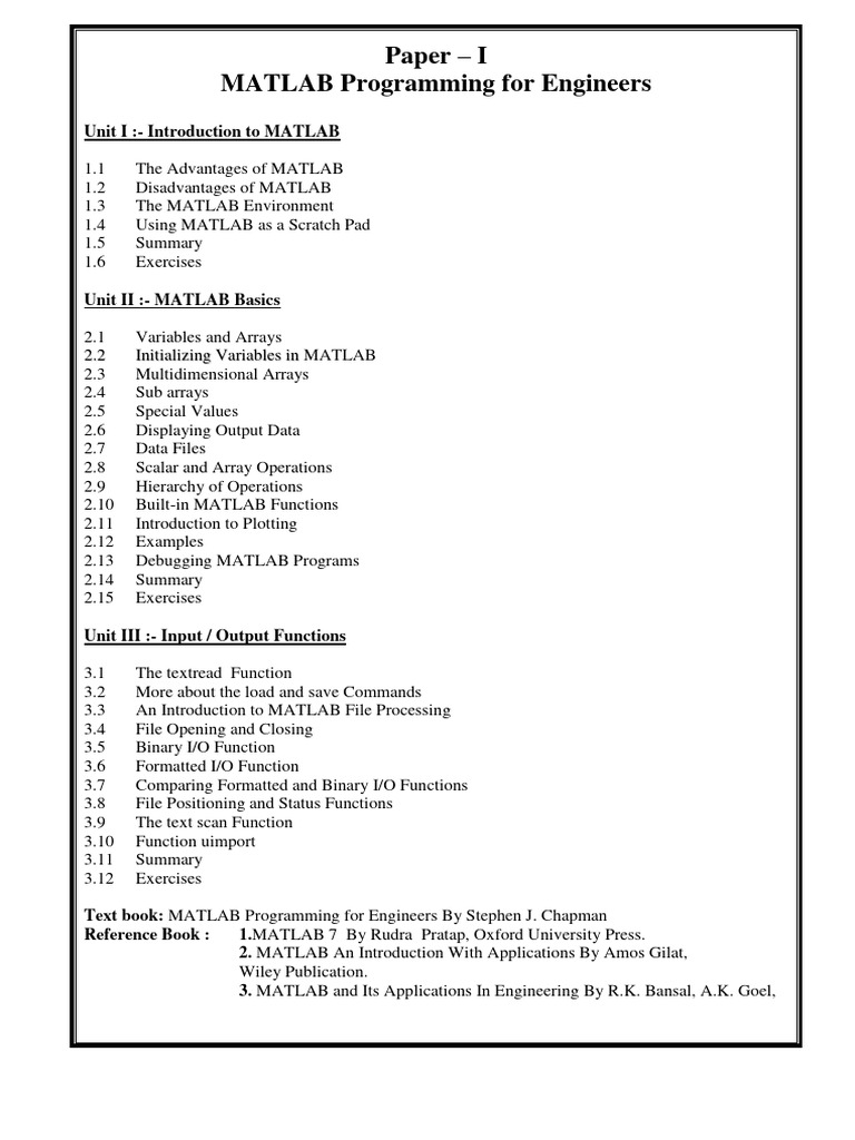 COC MATLAB Syllabus | PDF | Matlab | Polynomial